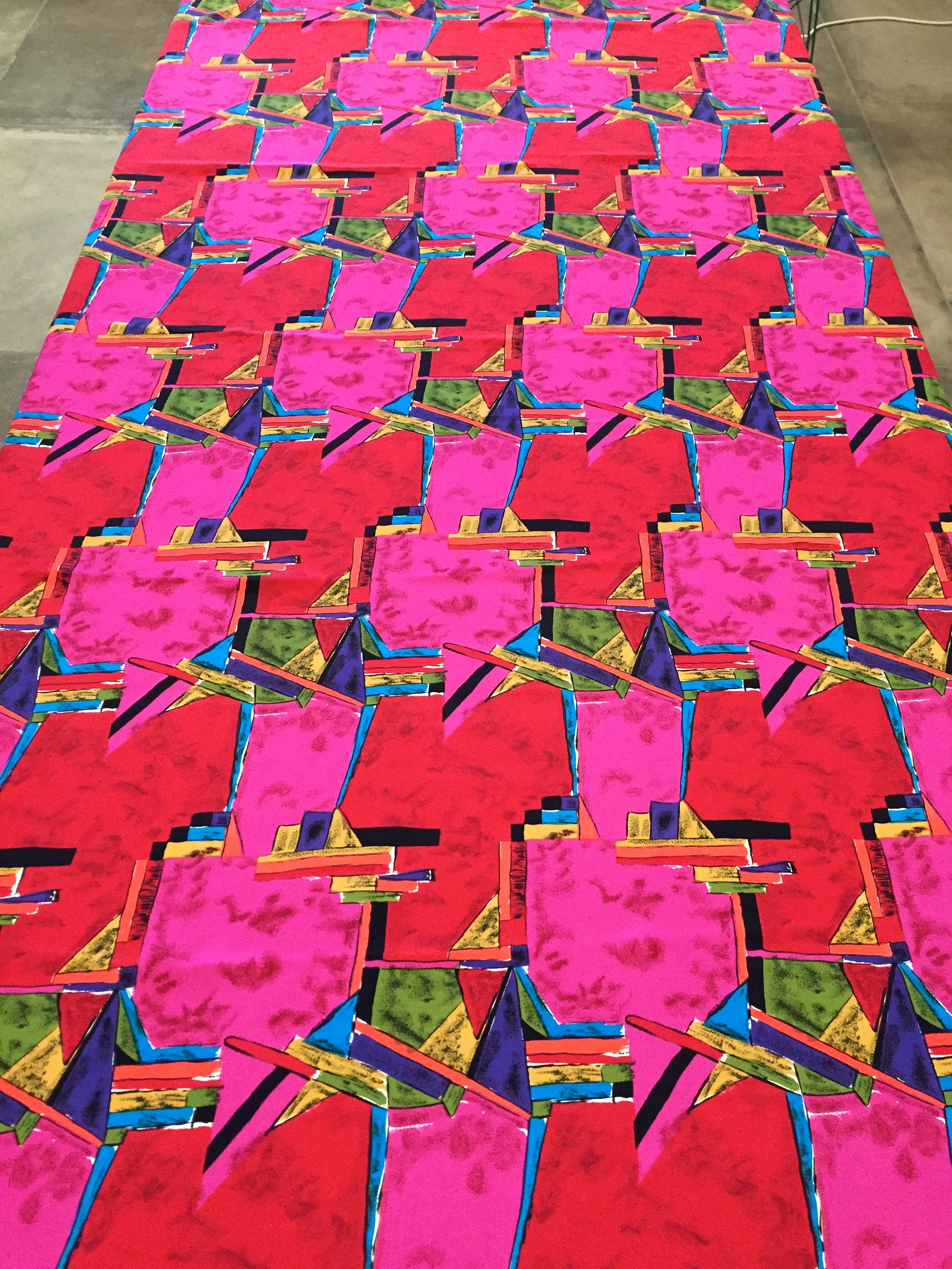 Striking 70s Boho Chic Fabric/ Neon Chiffon Abstract Design for Apparel ...