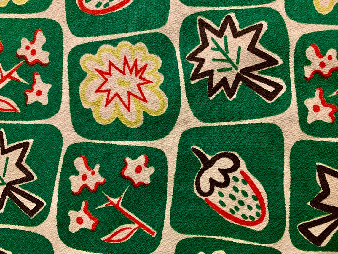 Vintage 1950s Wacky Botanical Barkcloth Fabric/ Cotton | Etsy