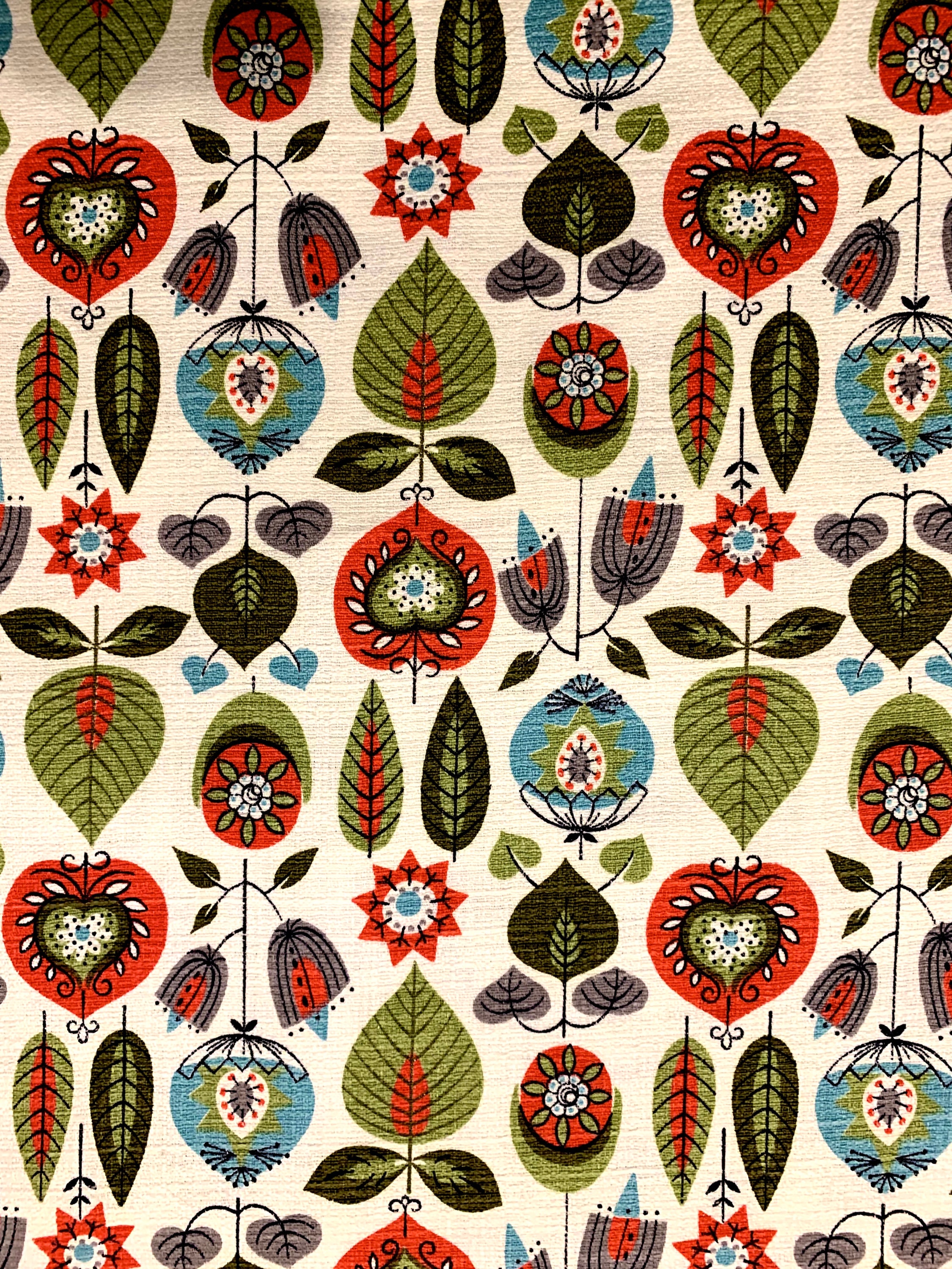 MCM Botanical Study of Leaves and Flowers Barkcloth Fabric/ Eames Era ...