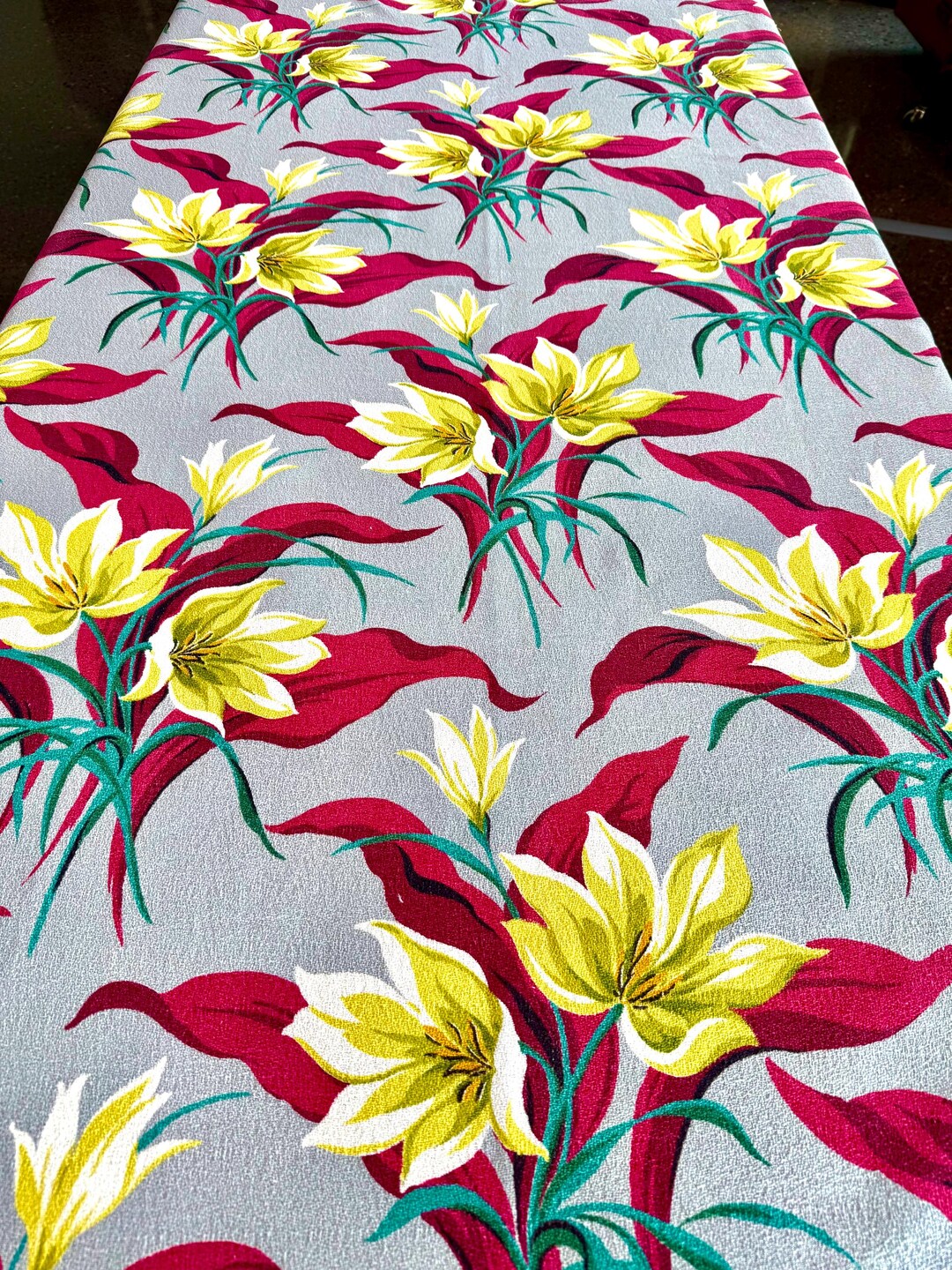 Vintage Hawaiian Barkcloth Fabric: Tropical Floral Cotton, 1.8 Yard ...