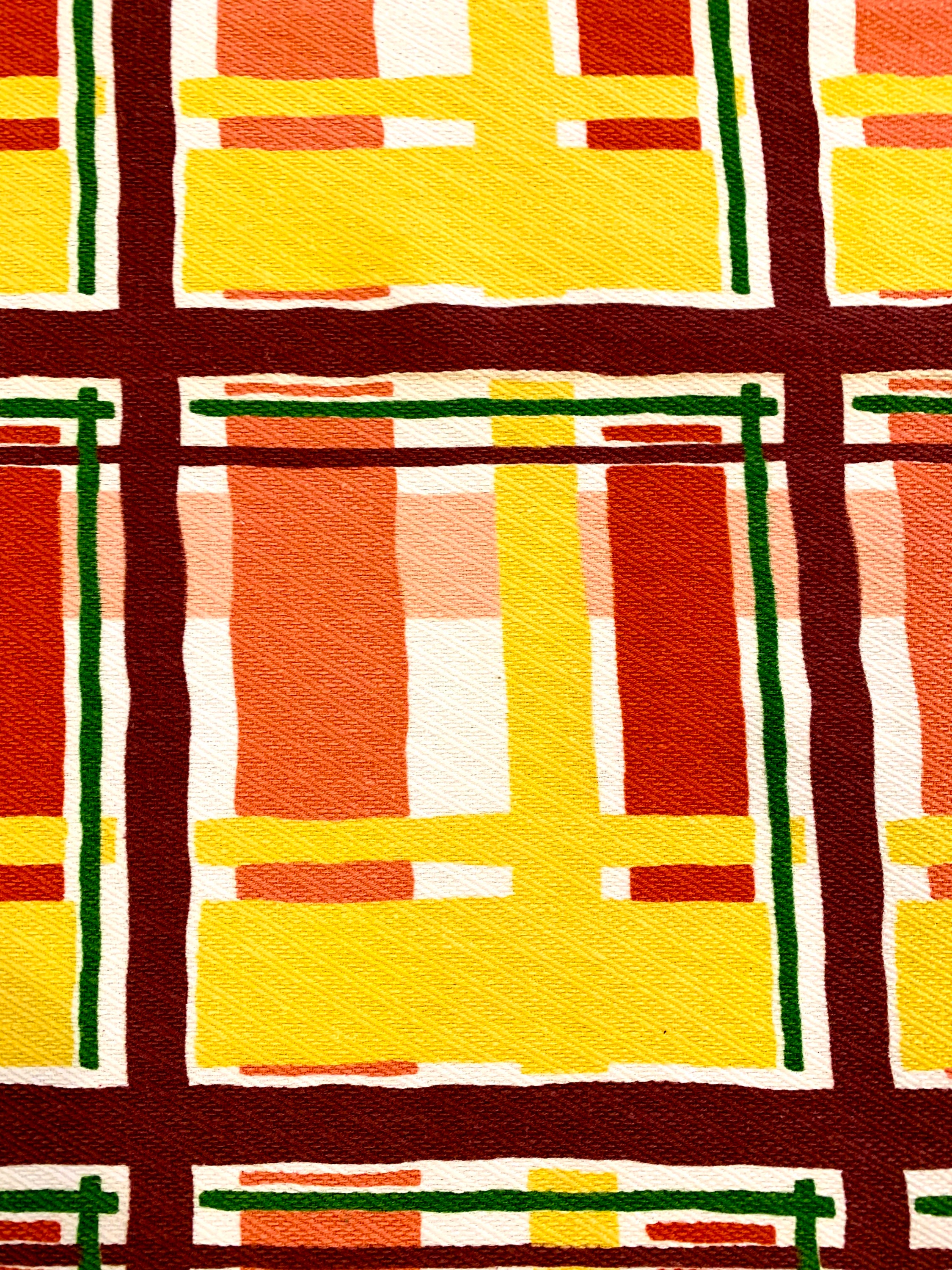 A Mid Century Mod take on a Colonial Plaid Design/ Vintage Barkcloth ...