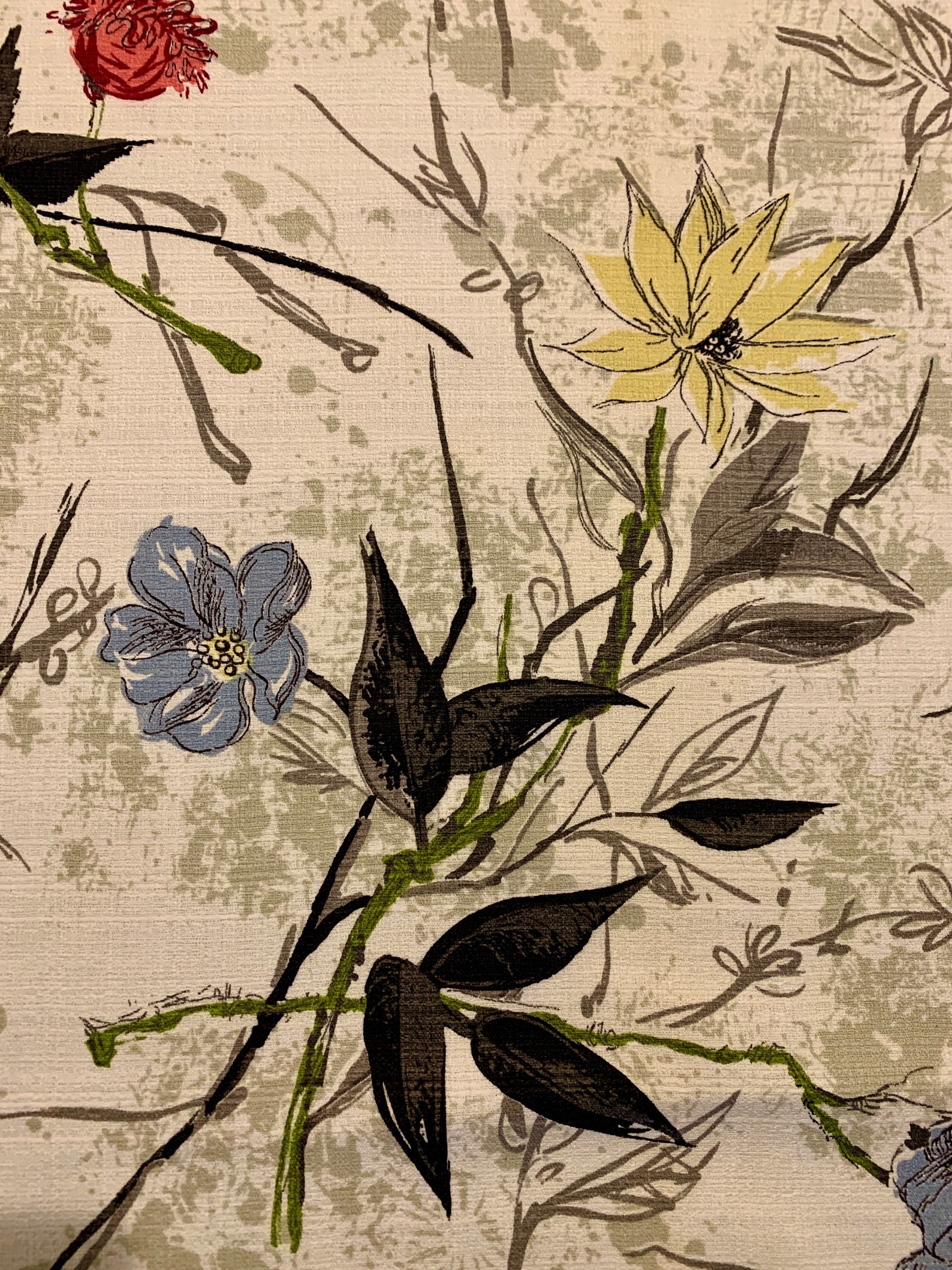 1950s Floral Barkcloth Fabric: Mid-century Modern Cotton Yardage - Etsy