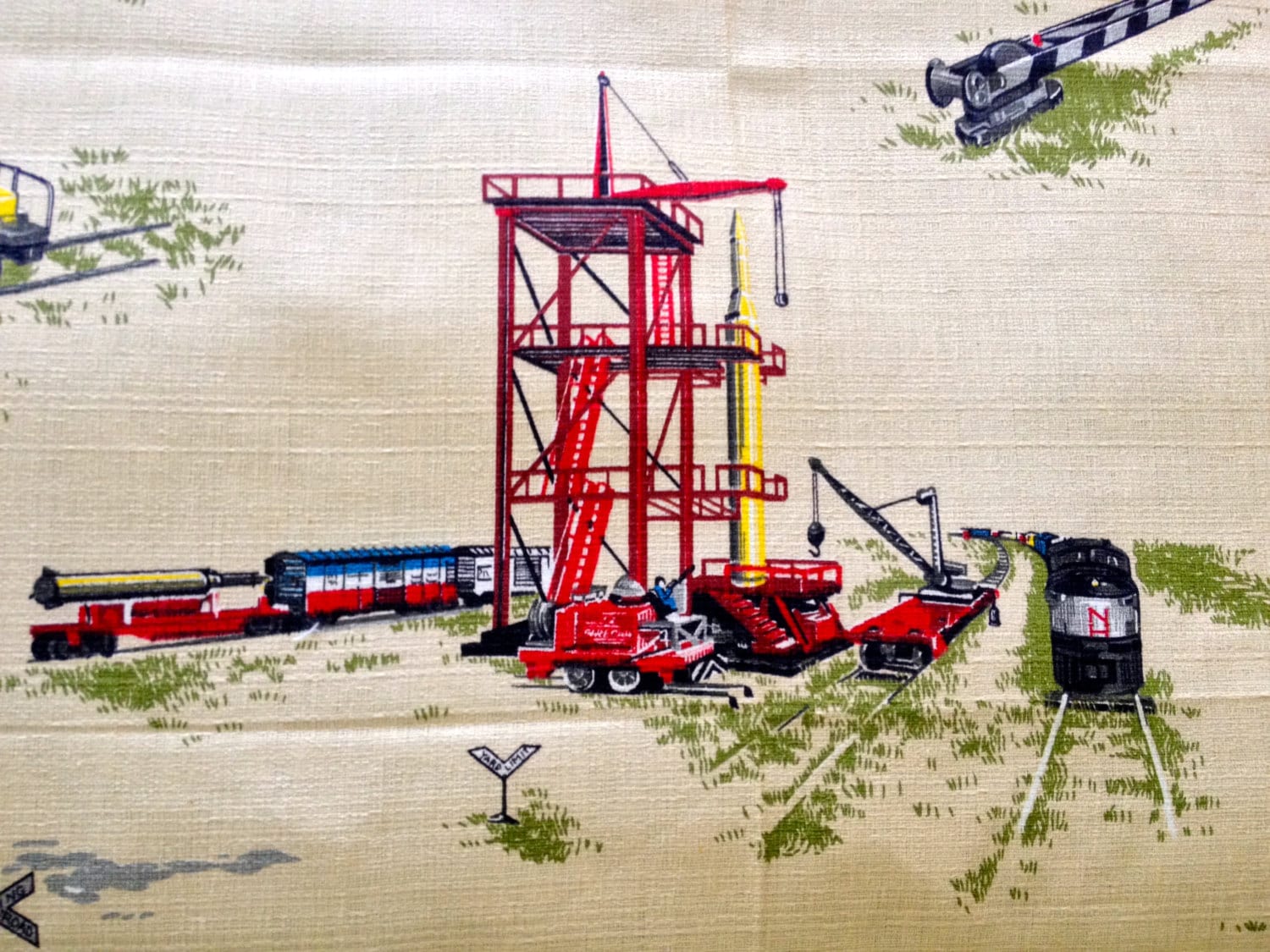 All Aboard// Fab Lionel Steam Engine Train Novelty Barkcloth// Mid ...