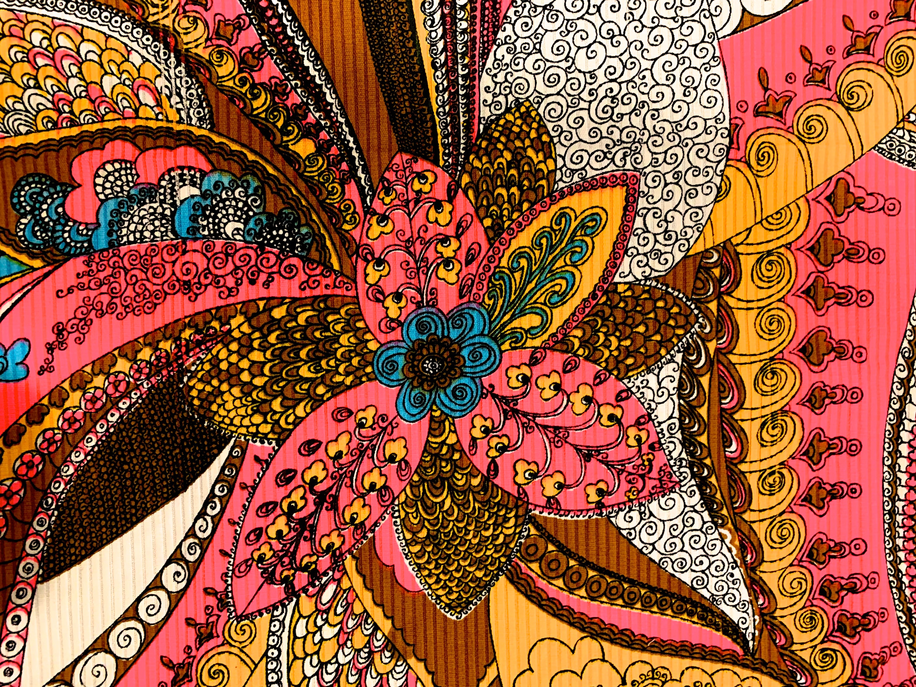 Magical Mystery Tour Peter Max Style Barkcloth Fabric/ Psychedelic ...