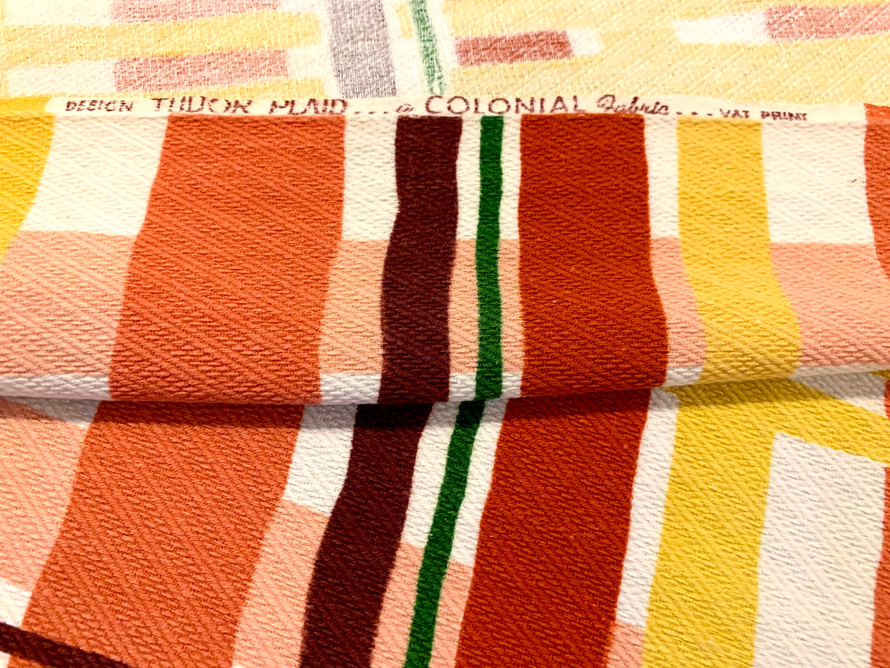 A Mid Century Mod take on a Colonial Plaid Design/ Vintage Barkcloth ...