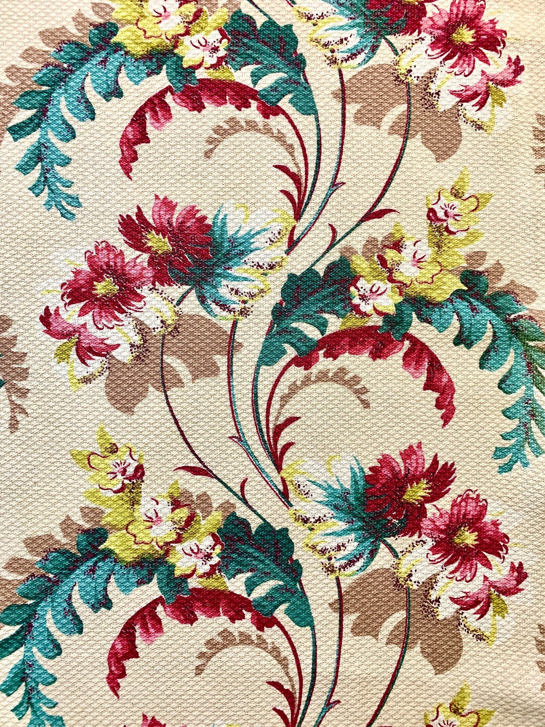 Hollywood Regency Tropical Floral Barkcloth Fabric/ Cotton Yardage for ...