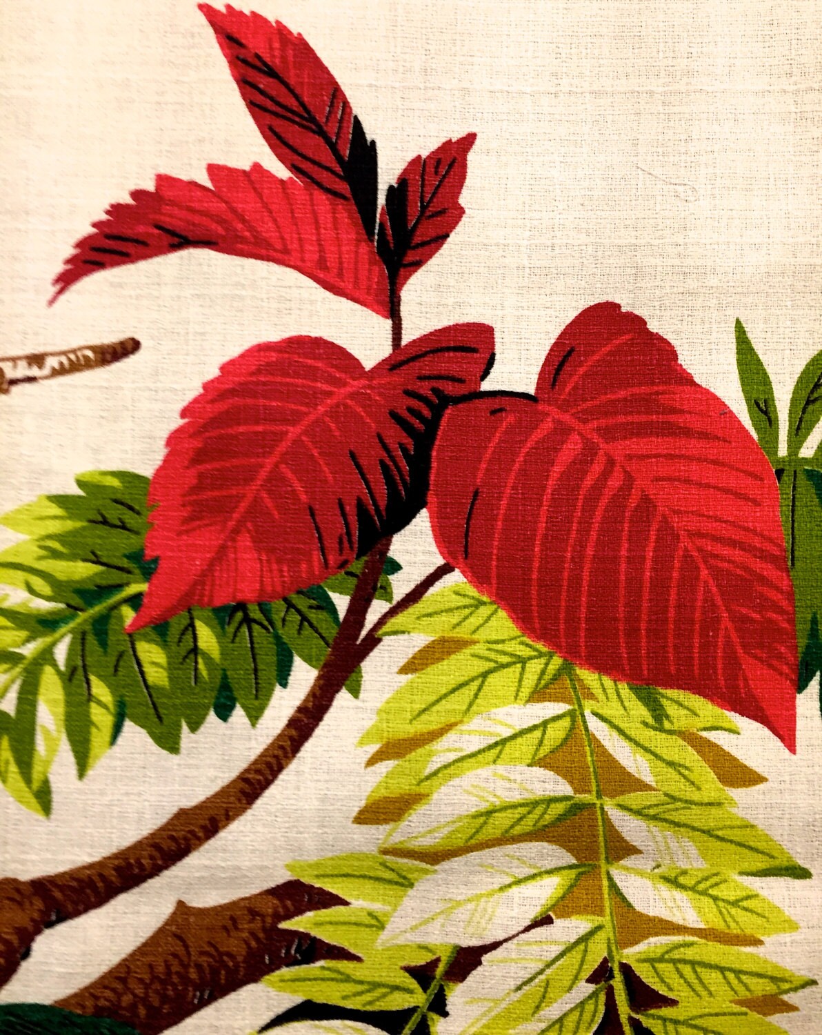 Fabulous 40s Woodland Foliage Barkcloth// Hollywood Regency Floral ...