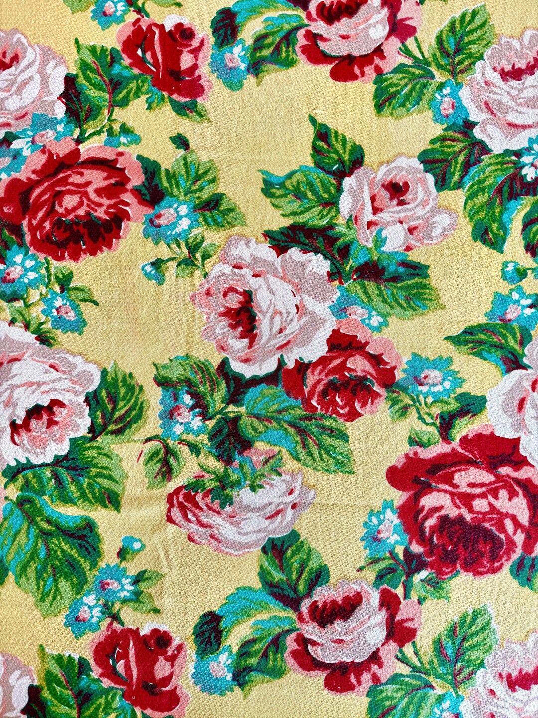 Vintage 50s Floral Barkcloth Fabric: Shabby Chic Roses, 45" X 84" - Etsy