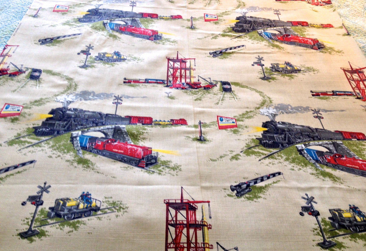 All Aboard// Fab Lionel Steam Engine Train Novelty Barkcloth// Mid ...