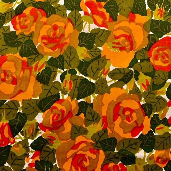 Orange Floral Fabric - Etsy