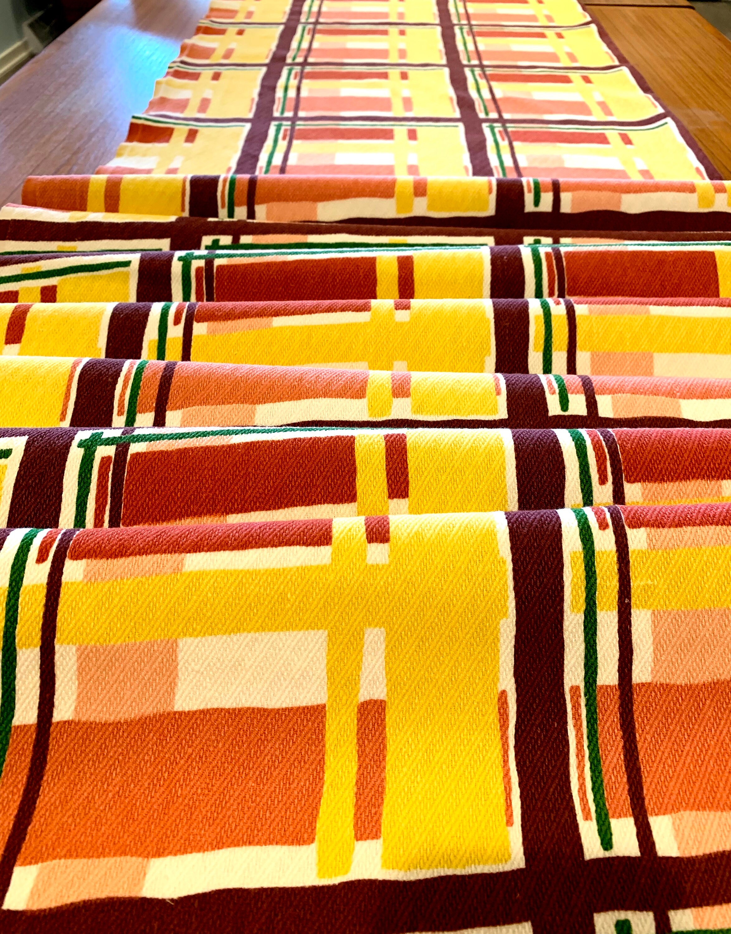 A Mid Century Mod take on a Colonial Plaid Design/ Vintage Barkcloth ...