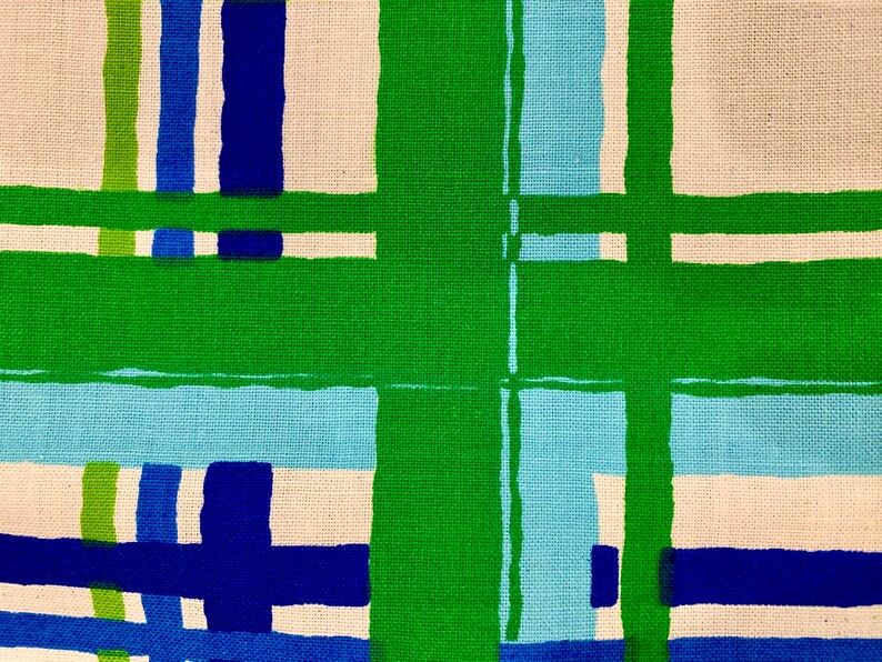 50s MCM Plaid Cotton Fabric: Green & Blue Lattice Upholstery Yardage - Etsy