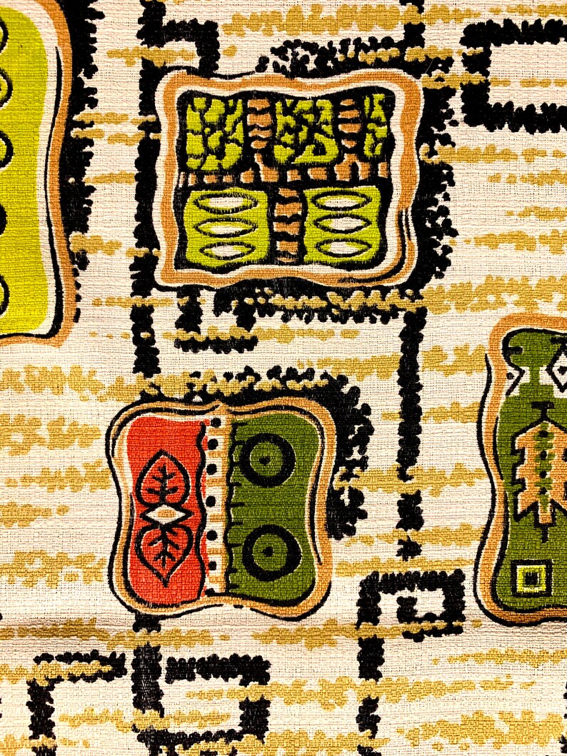 1950s MCM Geometric Barkcloth Fabric// Eames Era Atomic Design | Etsy
