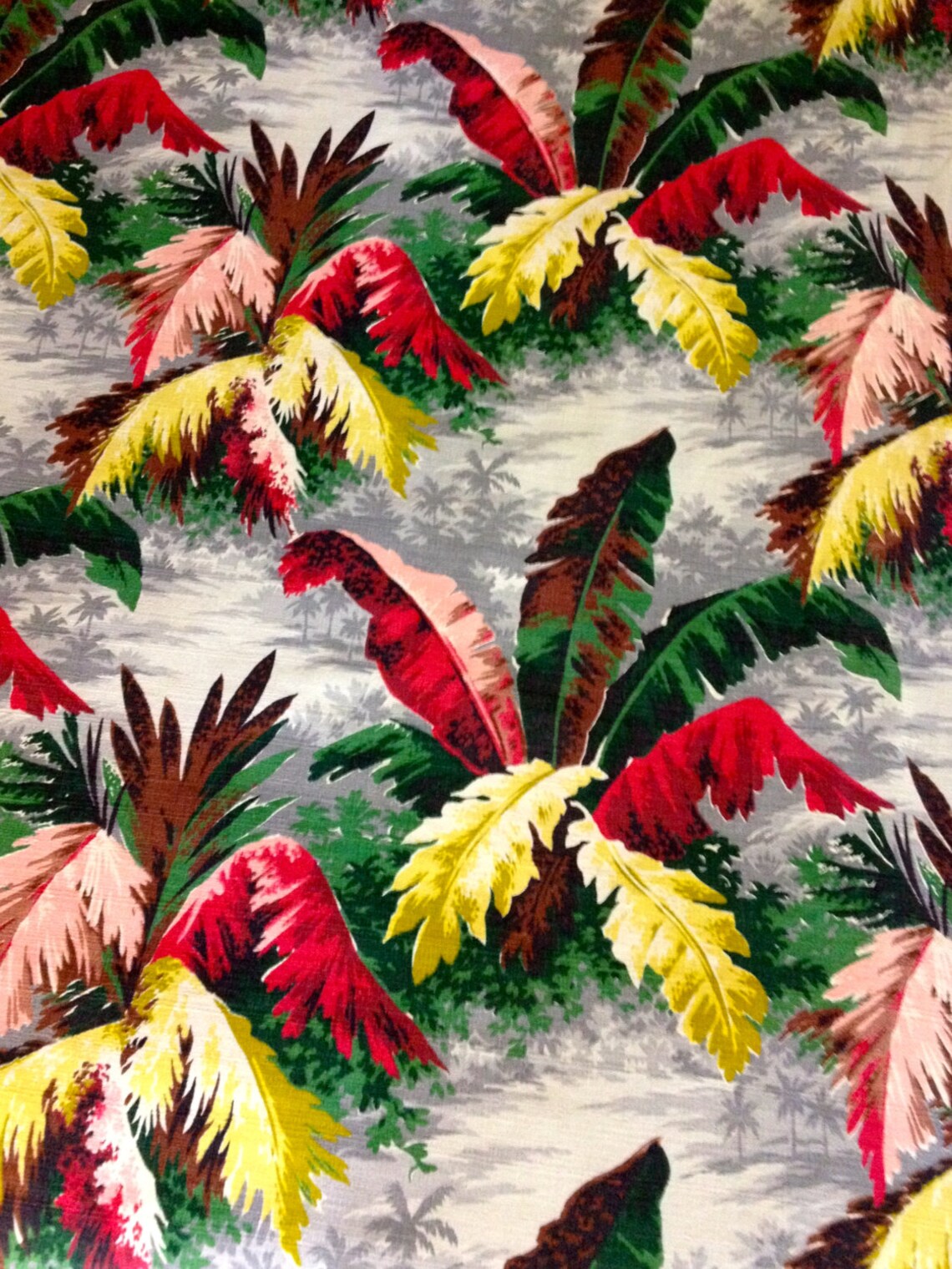 Tropical Barkcloth Fabric: Mid-century Hawaiian Foliage, 47"x81" - Etsy