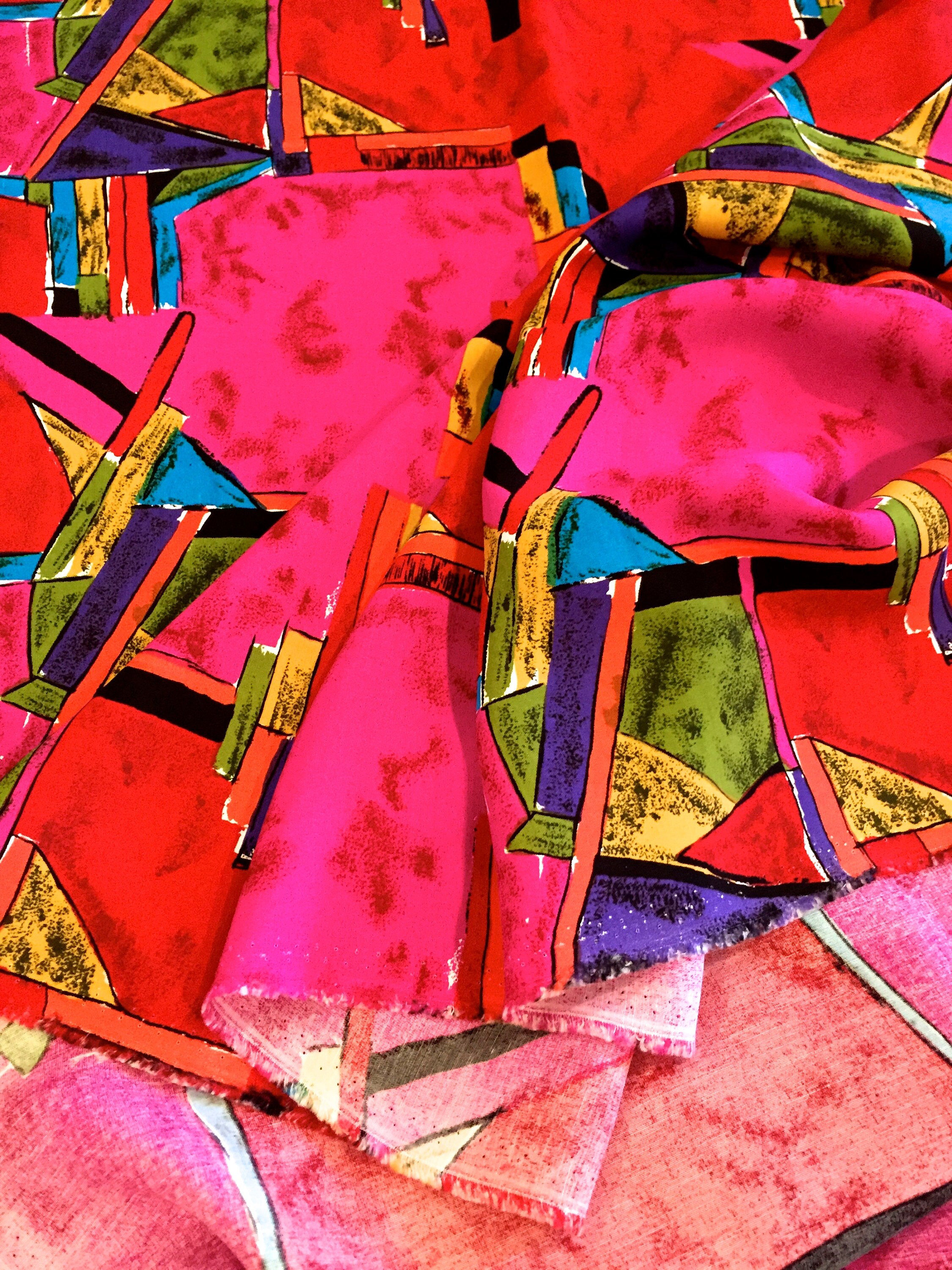 Striking 70s Boho Chic Fabric/ Neon Chiffon Abstract Design for Apparel ...