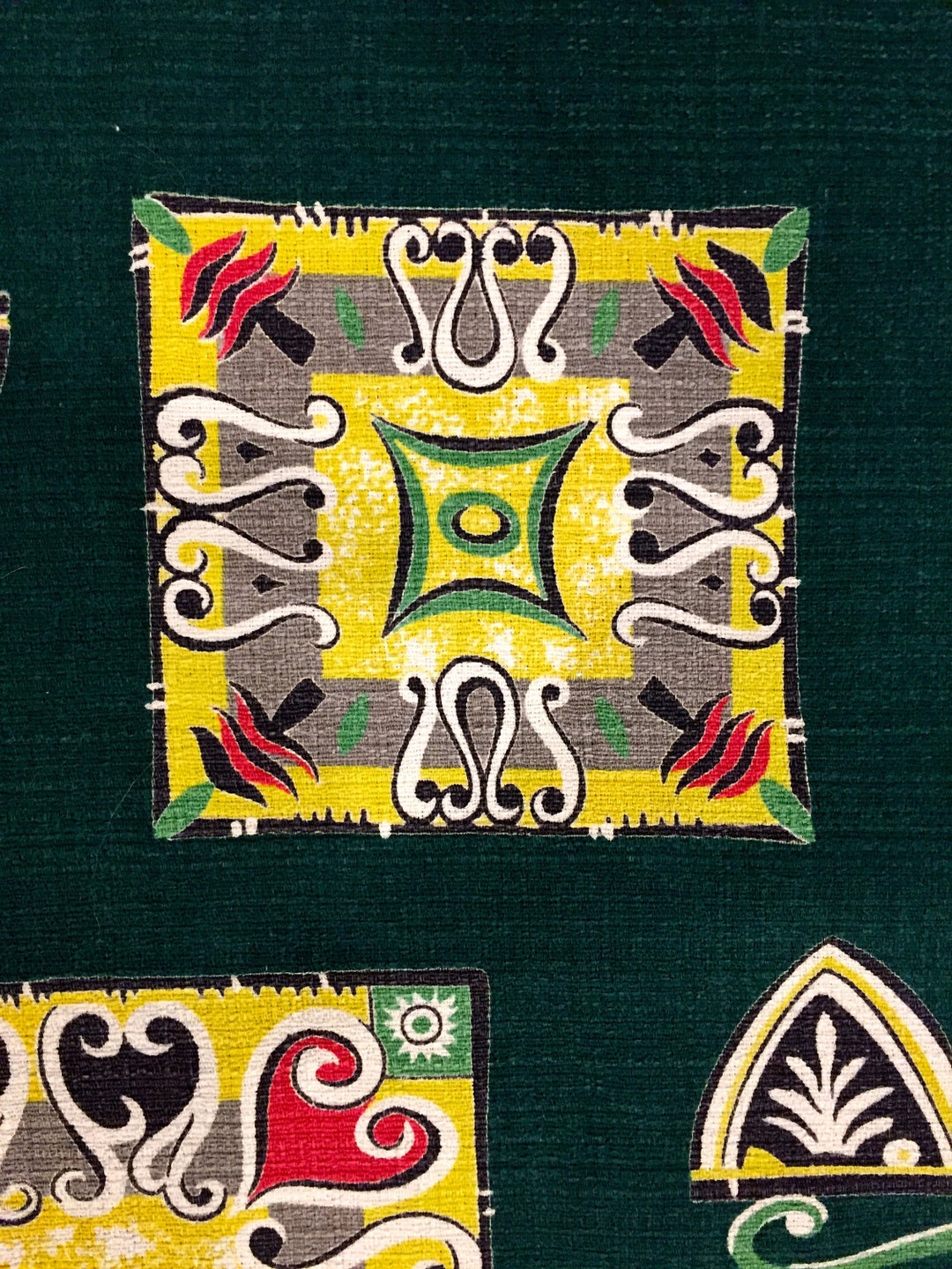 MCM Atomic Tiki 50s Barkcloth Fabric/ Cotton Yardage for Upholstery and ...