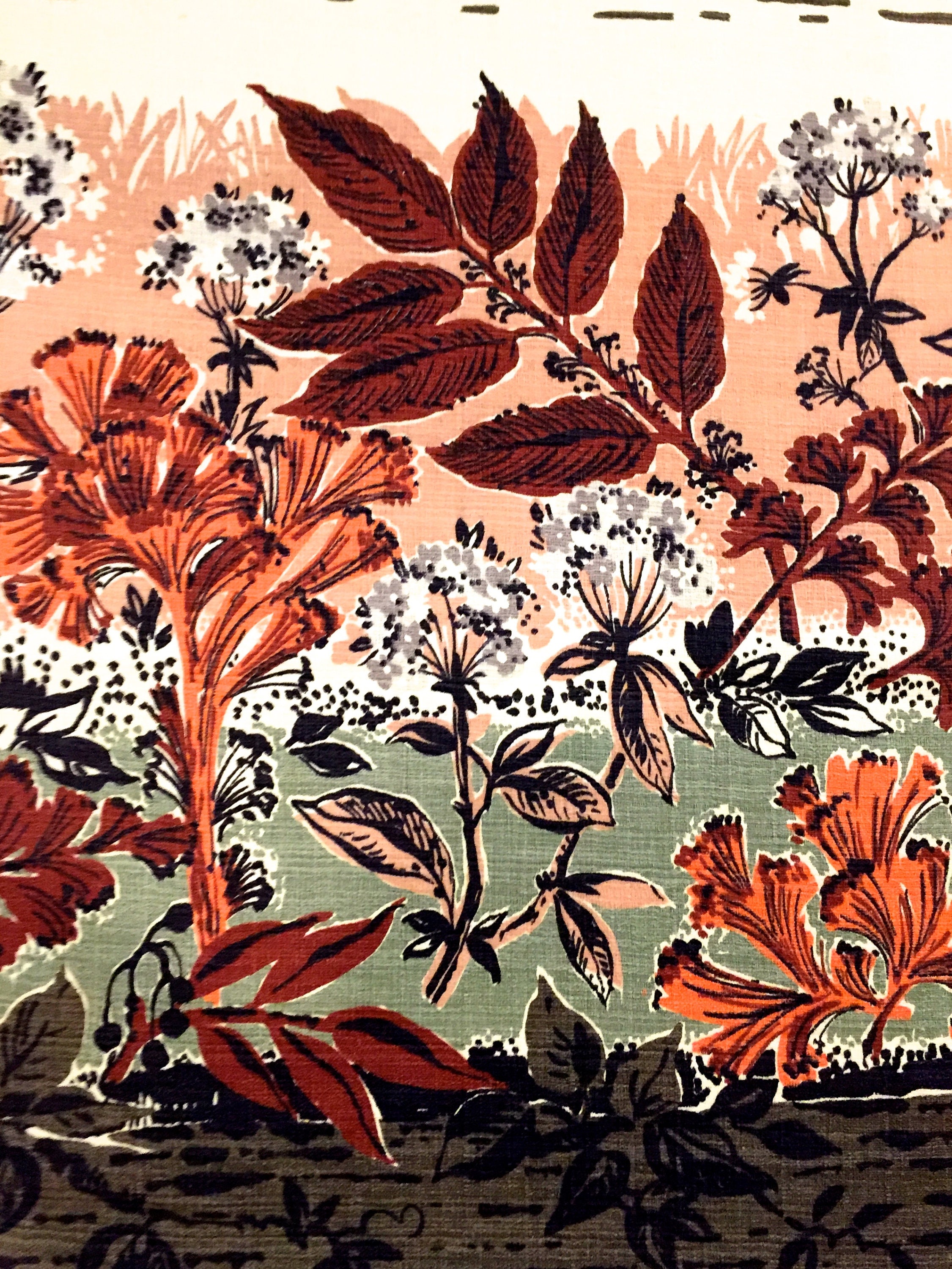 Spectacular 50s Woodland Design Vintage Barkcloth Upholstery Fabric by ...