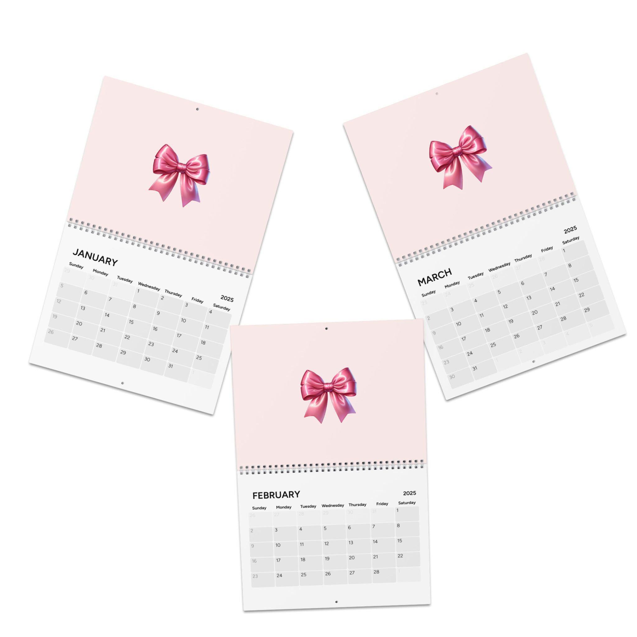 Wall Calendar, Cute Bow Design for 2025, Pink Aesthetic Decor, Monthly ...