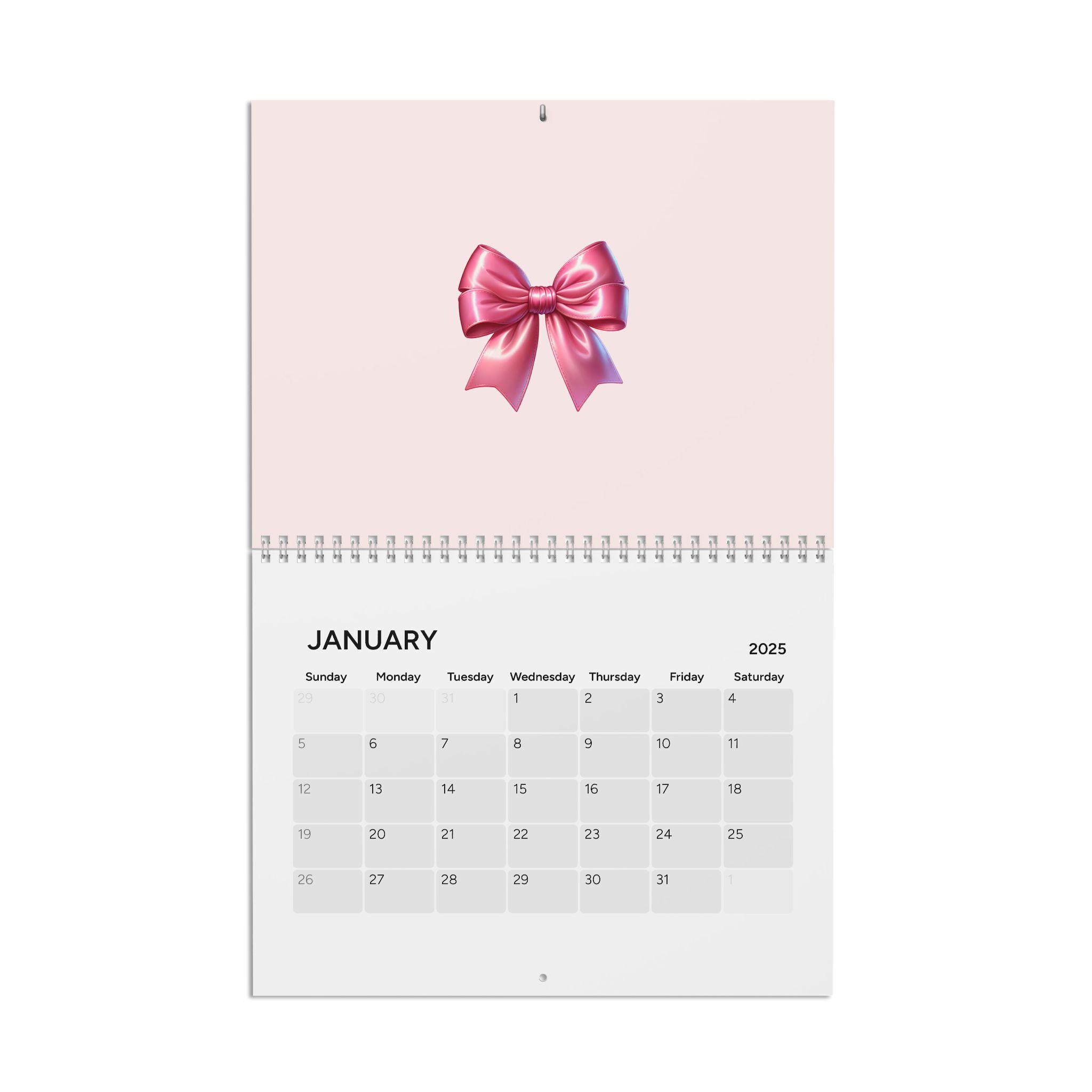 Wall Calendar, Cute Bow Design for 2025, Pink Aesthetic Decor, Monthly ...