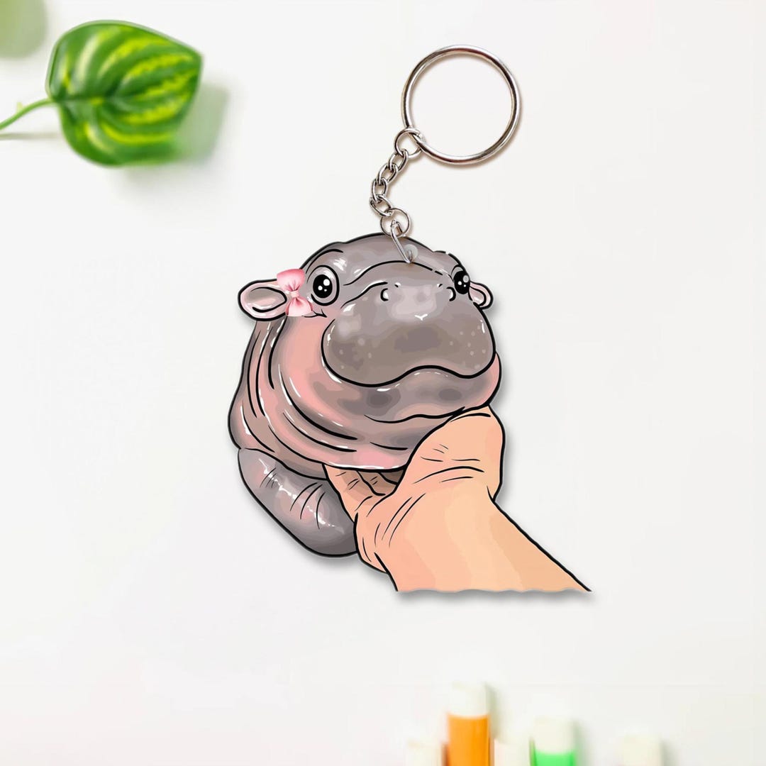 Funny Meme Baby Hippo Moo Deng Gang Moo Baby Hippo Coquette Keychain ...