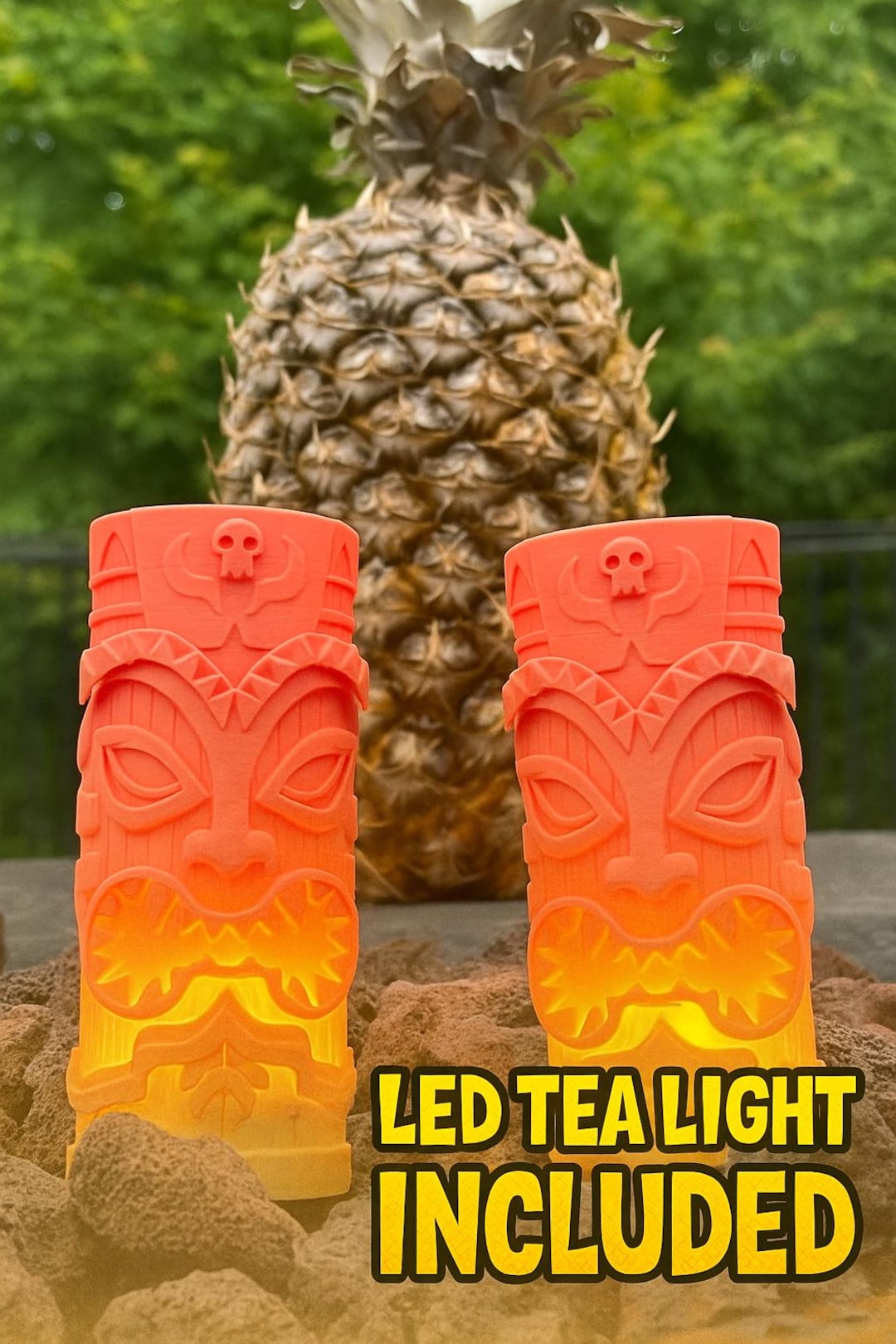 Tiki Candle Holder Set Luau Party Decor LED Tealight Tiki Bar Lights - Etsy