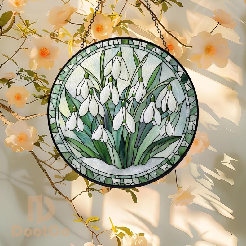 Snowdrop Flower Glass Suncatcher, Snowdrop Keepsake Glass Suncatcher ...