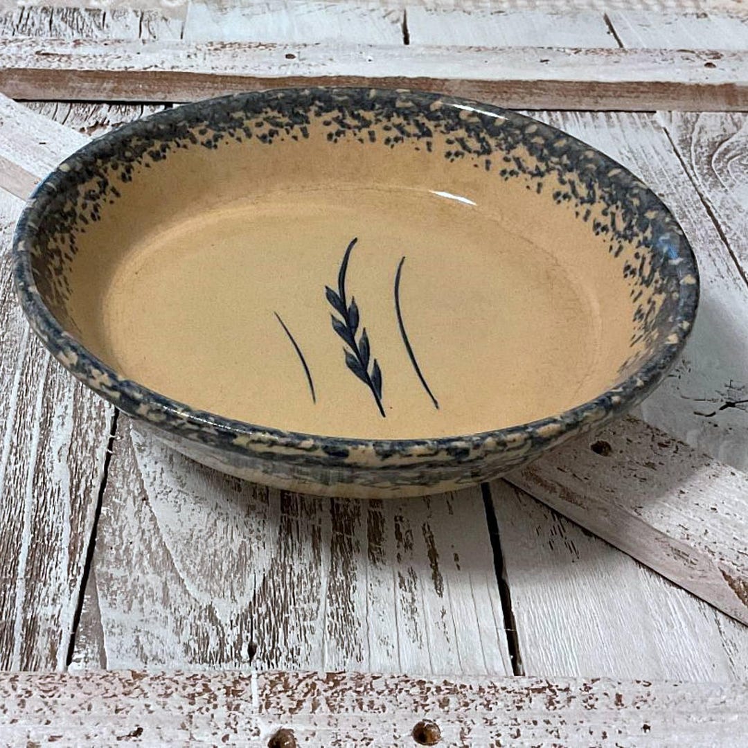 Vintage Robinson Ransbottom Pie Plate: Blue Spongeware Wheat Pottery - Etsy