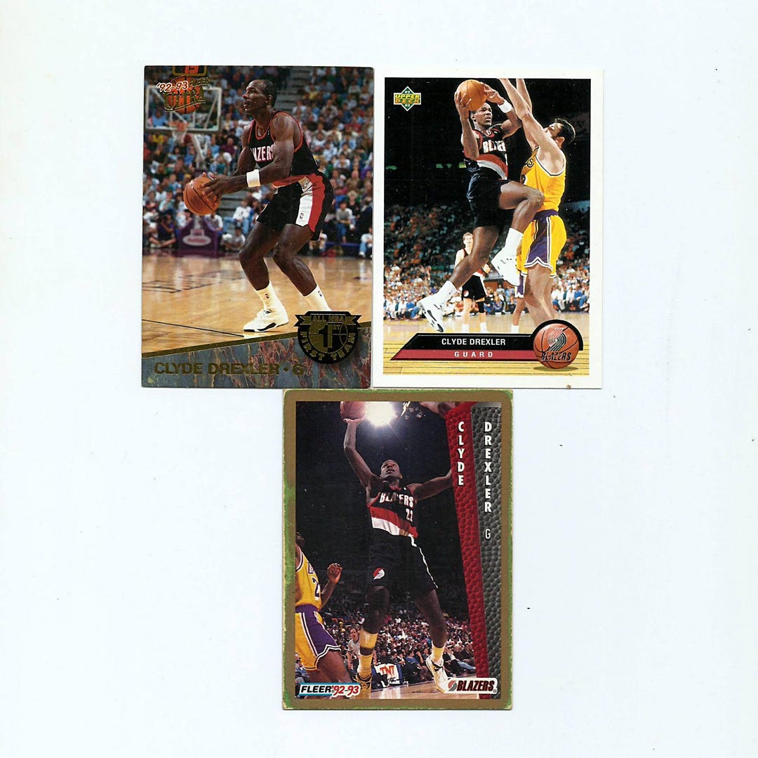 3 Clyde Drexler Basketball Trading Cards, Team Blazers, All 3 Cards ...