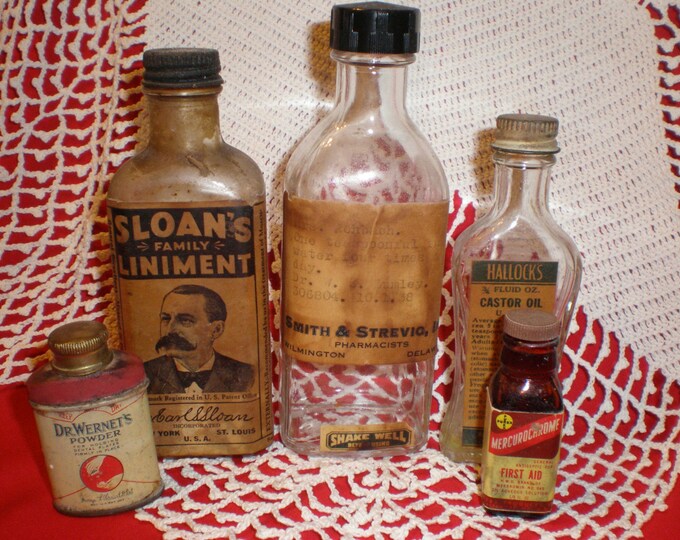Vintage Medicine Bottles From the 1930s. Sloans Liniment, Hallocks ...