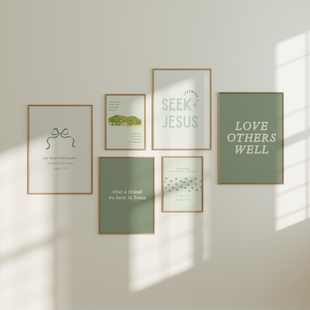 Green Scripture Digital Print Set of 6, Bible Verse Print Set, Dorm ...