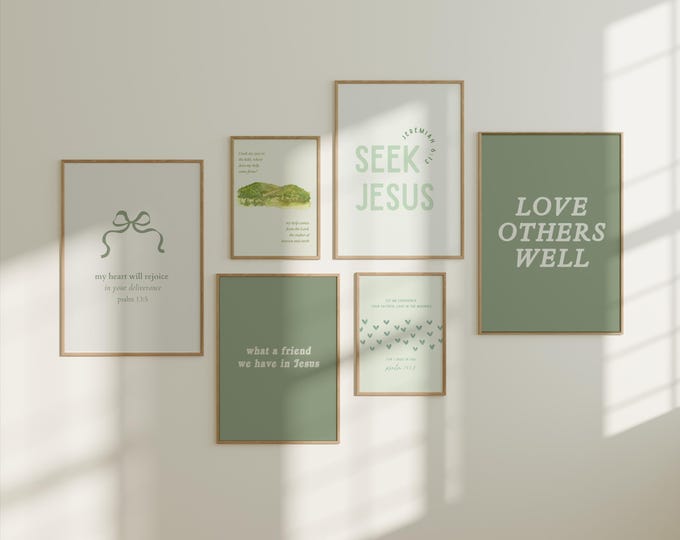 Green Scripture Digital Print Set of 6, Bible Verse Print Set, Dorm ...
