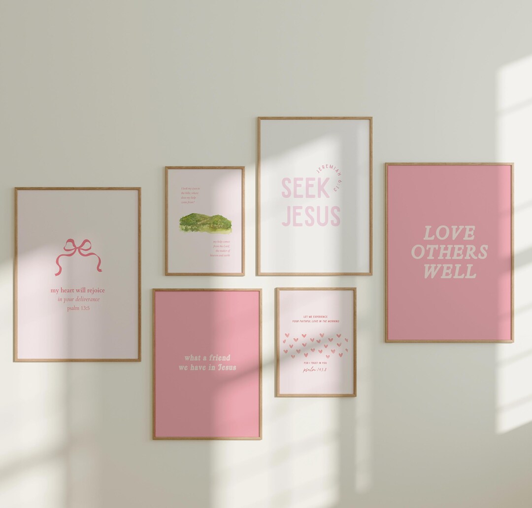 Pink Scripture Digital Print Set of 6, Bible Verse Print Set, Dorm Room ...