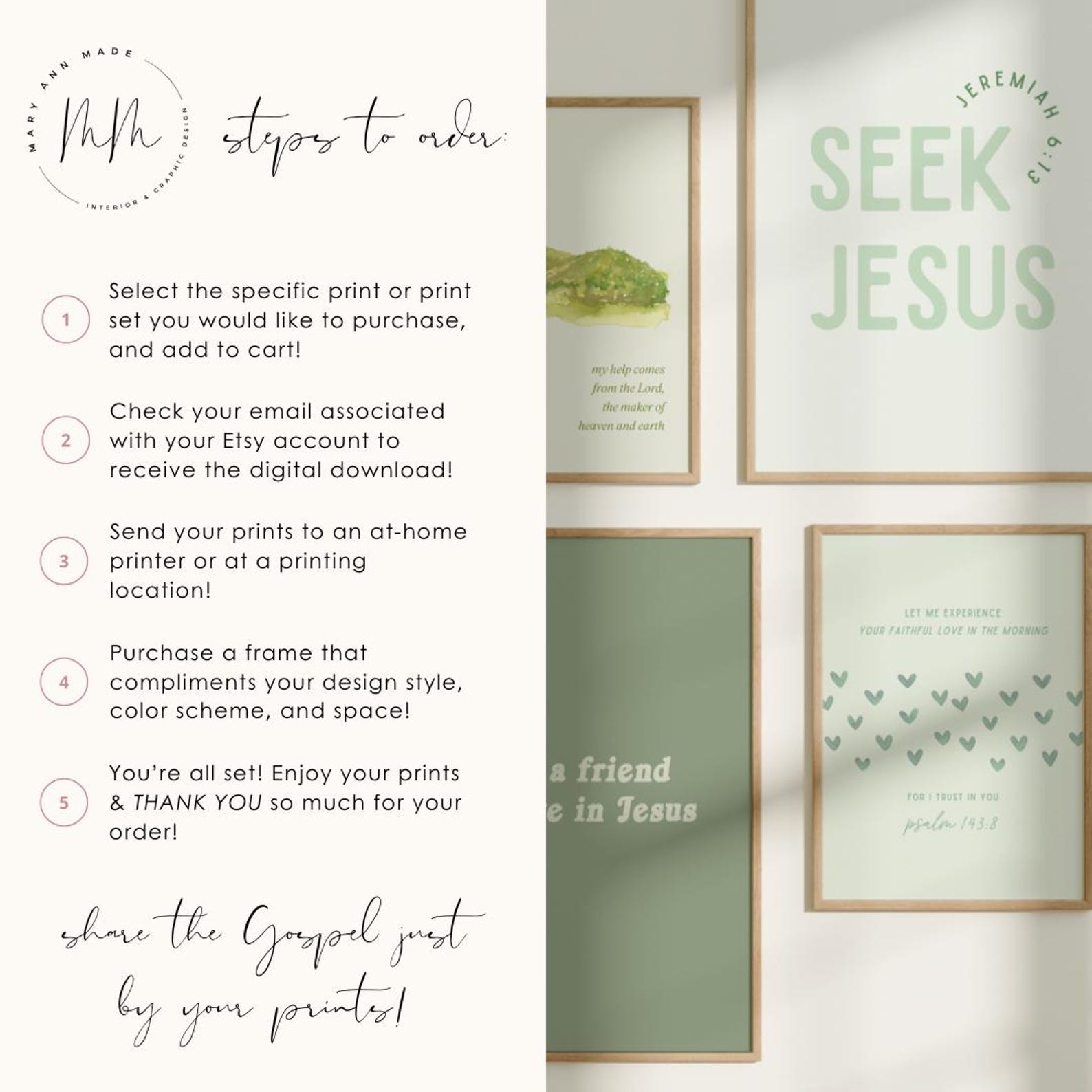 Green Scripture Digital Print Set of 6, Bible Verse Print Set, Dorm ...