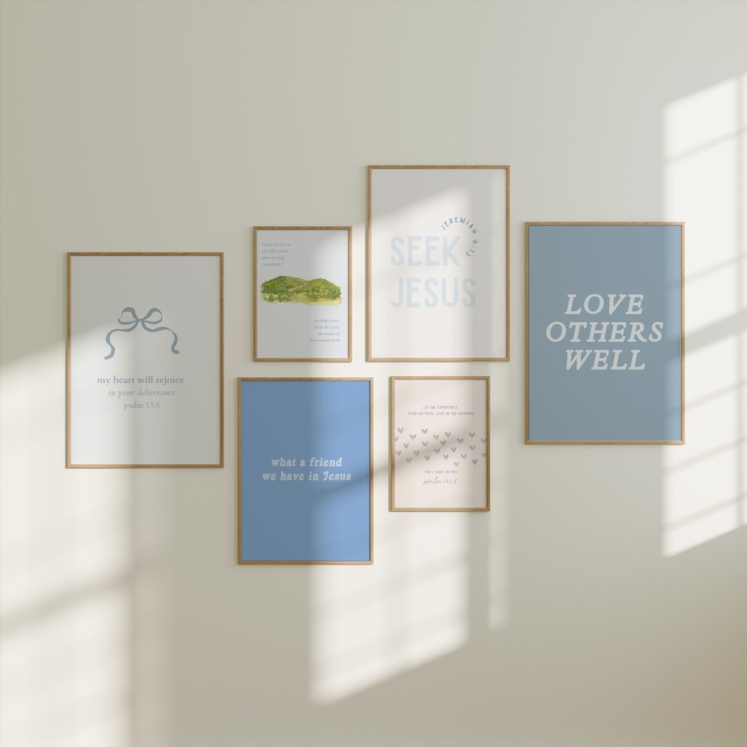 Blue Scripture Digital Print Set of 6, Bible Verse Print Set, Colorful ...