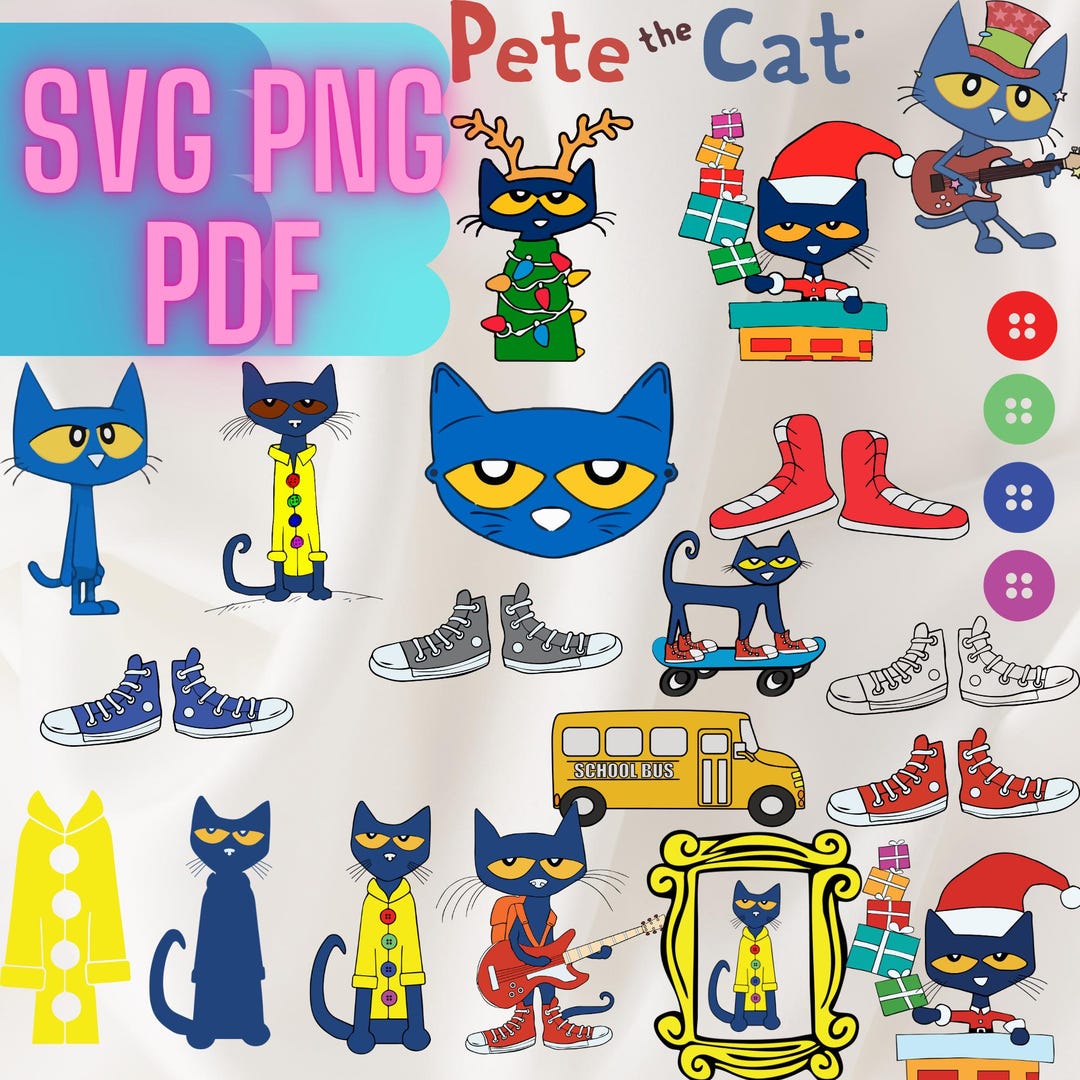 Pete the Cat Svg , Pete the Cat Cricut Vector Bundle , Pete the Cat ...