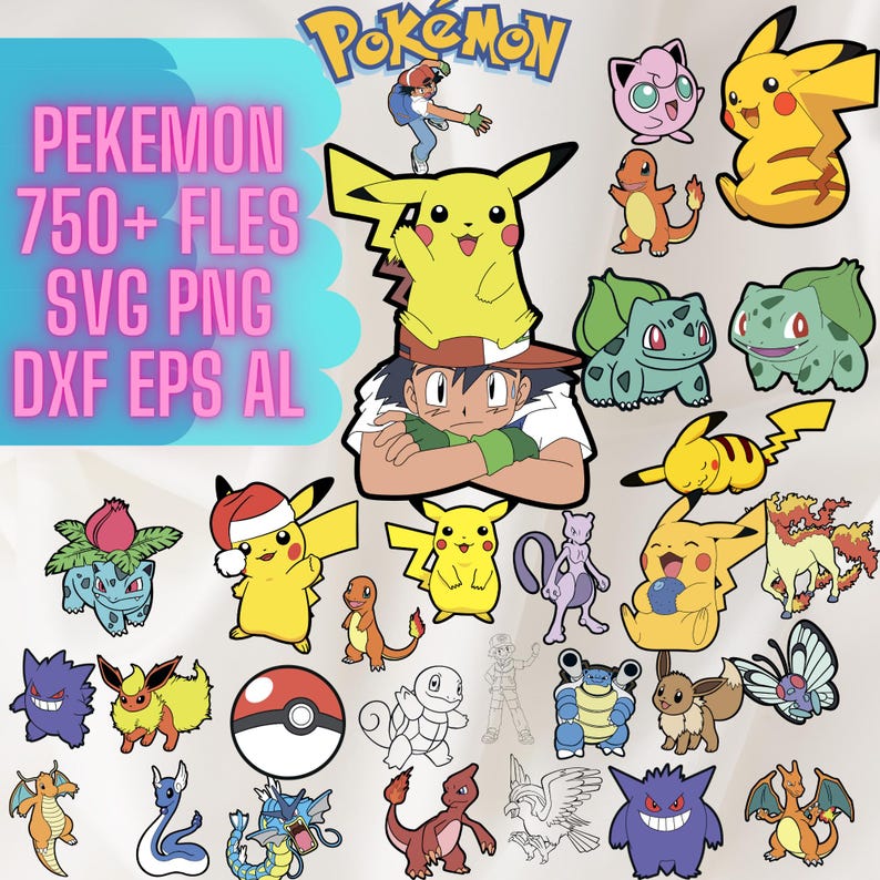 Pokemon SVG Bundle, Pokemon Font Svg, Pikachu Svg Files for Cricut and ...