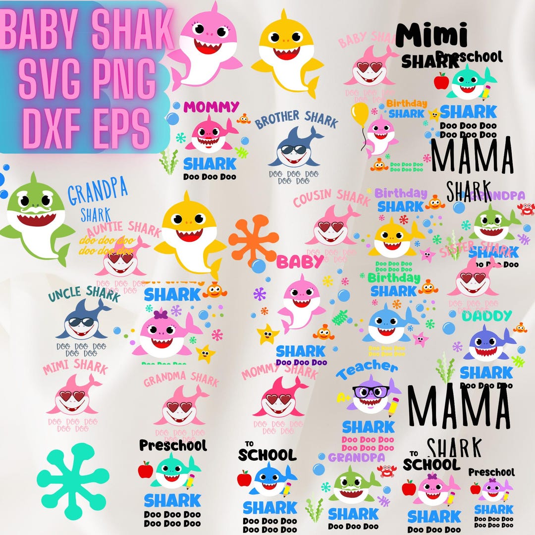 Baby Shark Birthday Family Png Svg, Baby Shark Png Svg Bundle, Shark ...