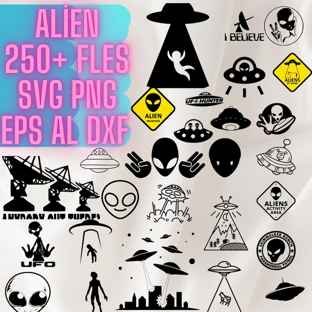 Alien Svg Bundle, UFO Svg, Alien Silhouette, UFO PNG, Alien Vector, Ufo ...