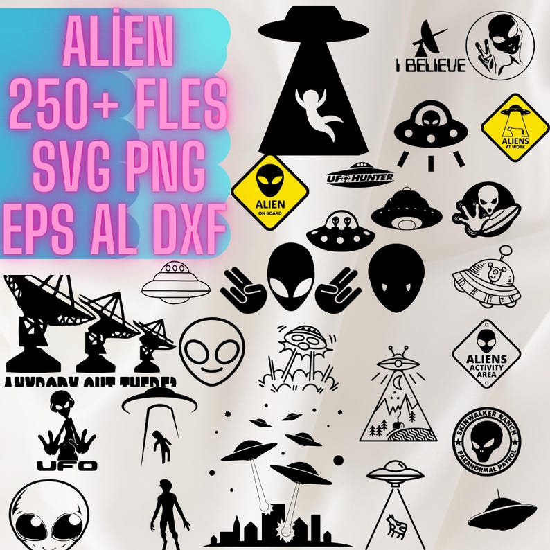 Alien Svg Bundle, UFO Svg, Alien Silhouette, UFO PNG, Alien Vector, Ufo ...