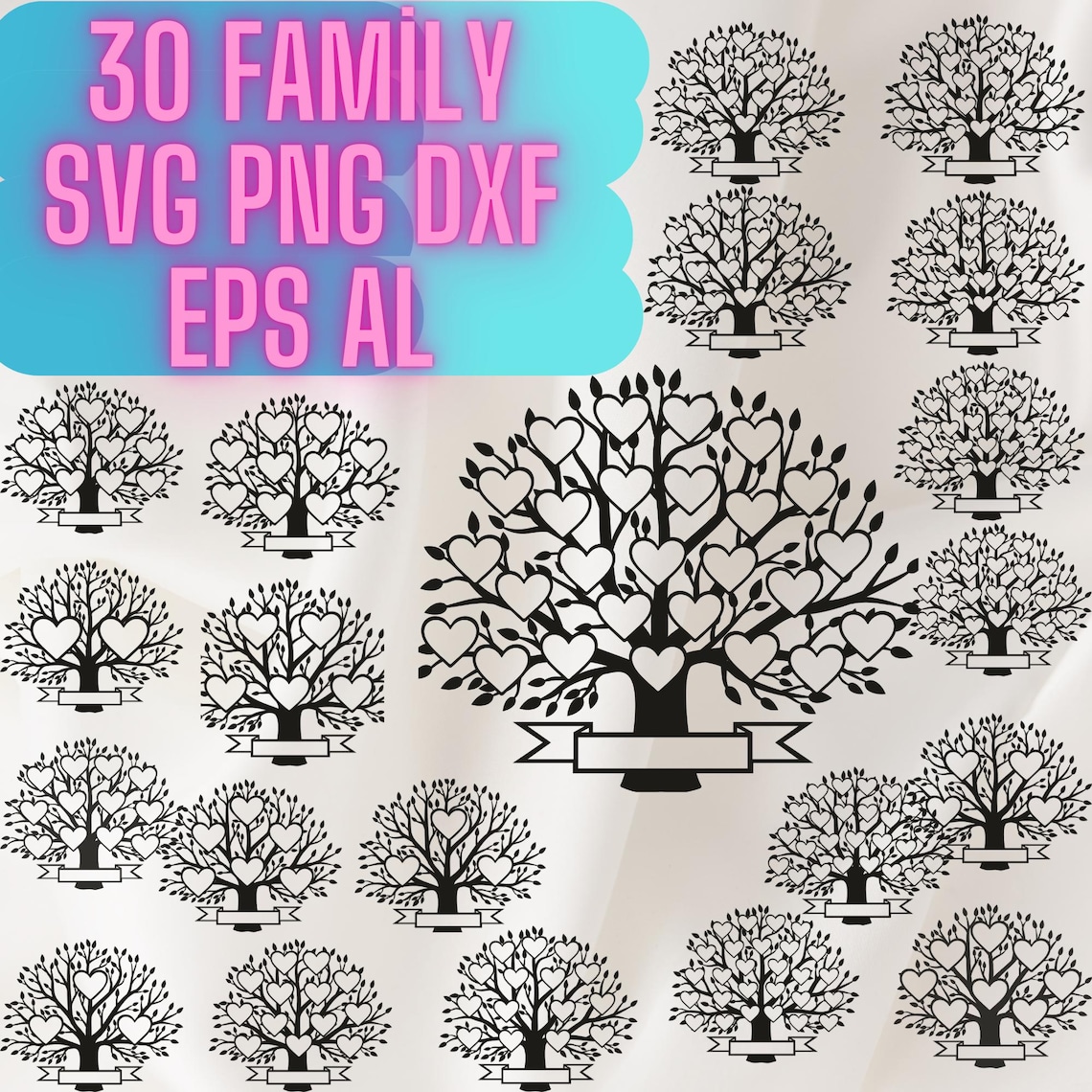 Family Tree Svg / 1-30 Members Family Cricut Design Vector Bundle ...
