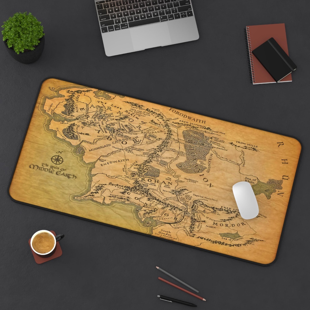 LOTR Middle Earth Map Desk Mat - Tolkien Inspired Work Mat, LOTR Desk ...