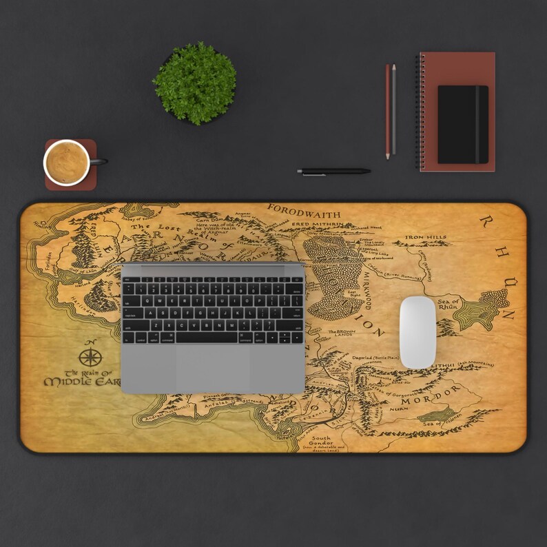 LOTR Middle Earth Map Desk Mat - Tolkien Inspired Work Mat, LOTR Desk ...
