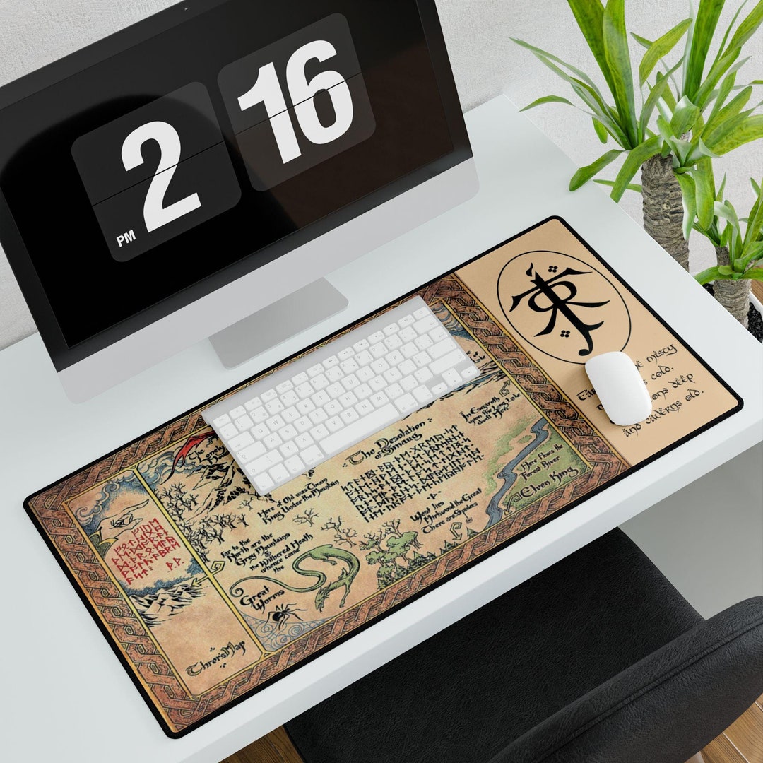 LOTR Thorin's Map Desk Mat, JJR Tolkein Symbol, Far Over the Misty ...