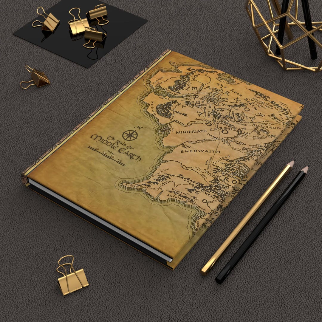 Middle Earth Map Hardcover Journal, LOTR Fans Notebook, Tolkien ...