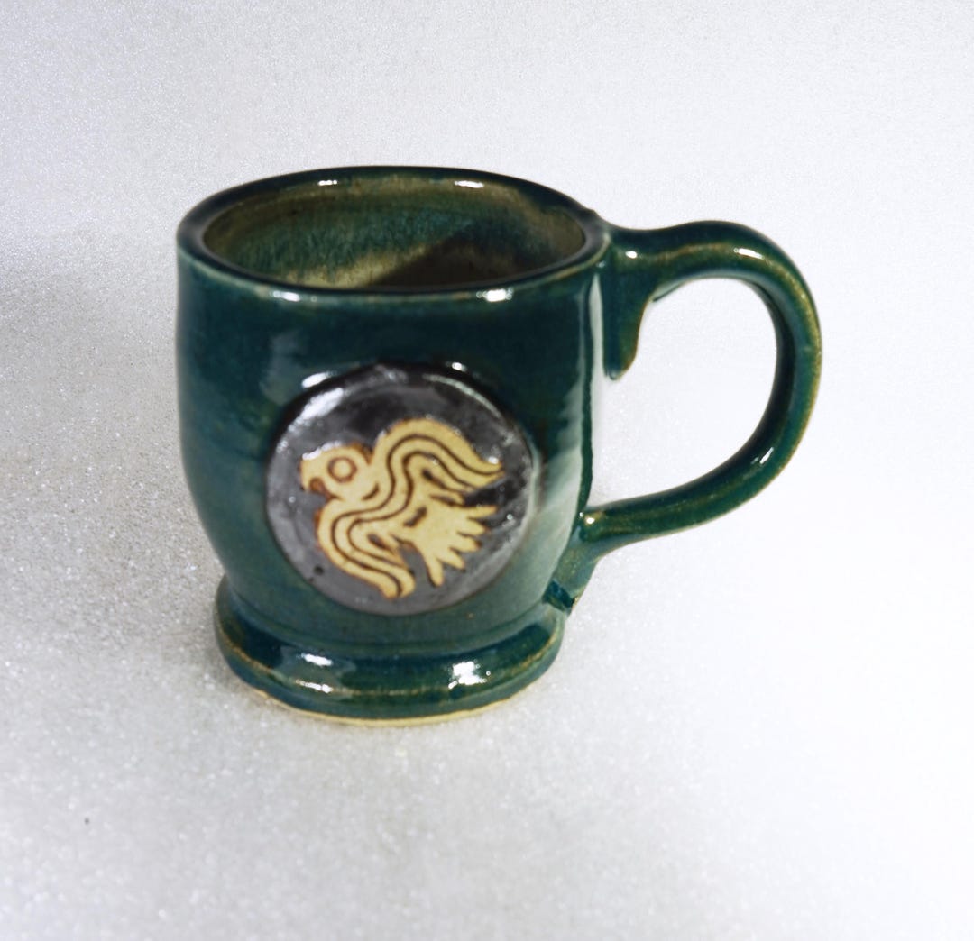 Rustic Odin Viking Raven Pottery Coffee Mug in Forest Green Handmade in ...