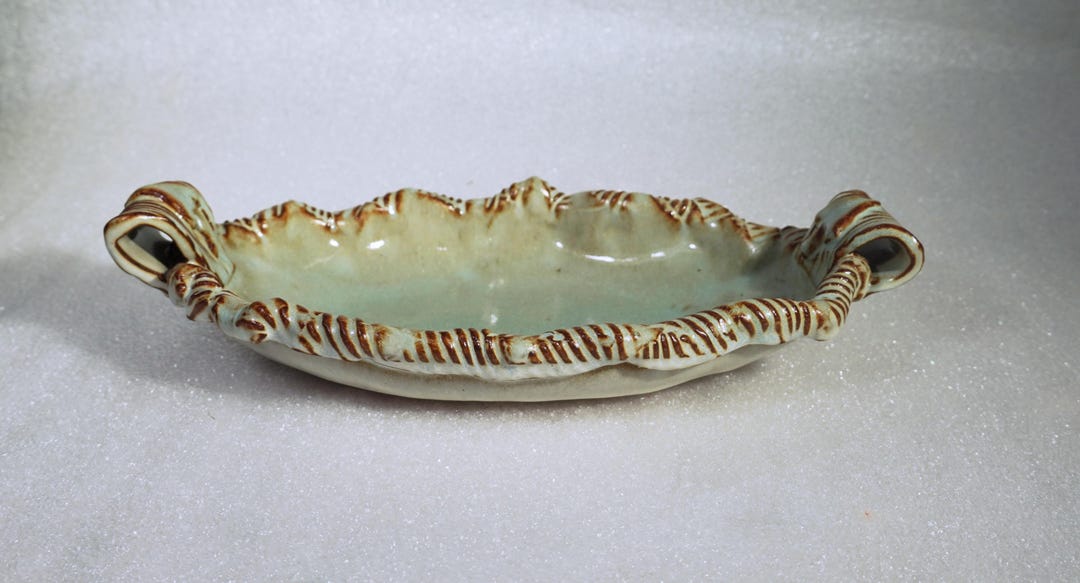 Rustic Medieval Spade Artisan Oval Serving Dish, Pale Green, Handmade ...