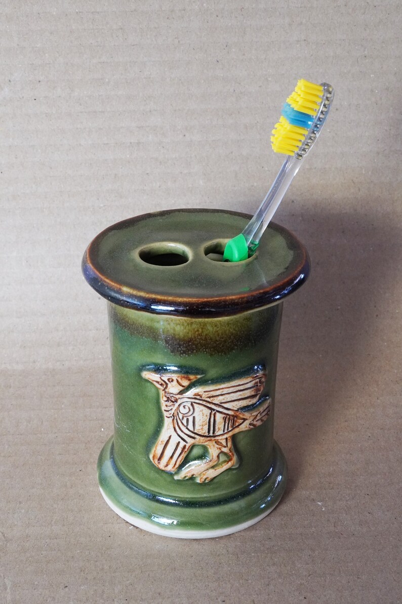 Handmade Pottery Rustic Toothbrush Holder With Viking Bird in - Etsy
