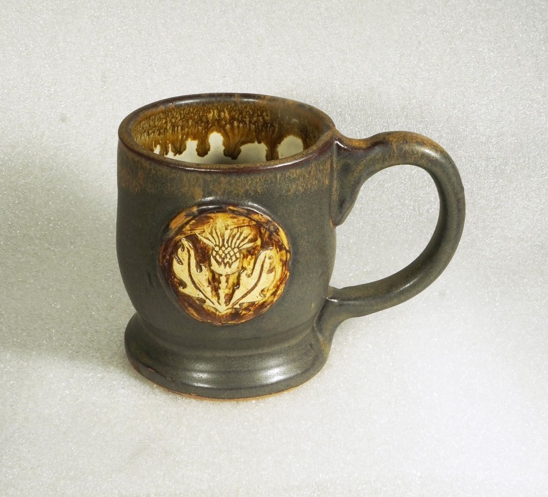Rustic Scottish Thistle Rustic Coffee Mug in Chocolate Brown, Pottery ...