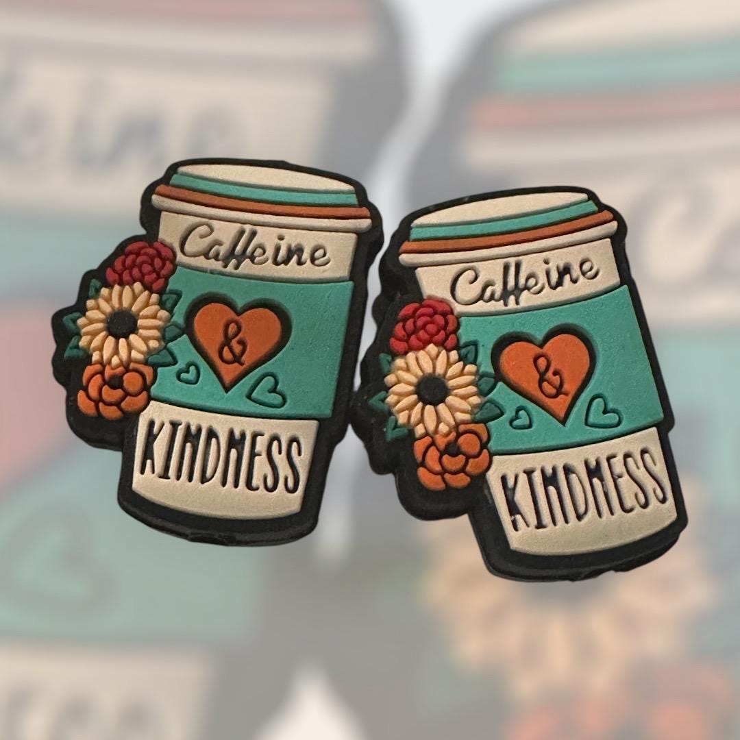 Caffeine & Kindness Coffee Cup Focal Silicone Bead Lanyard Bracelet ...