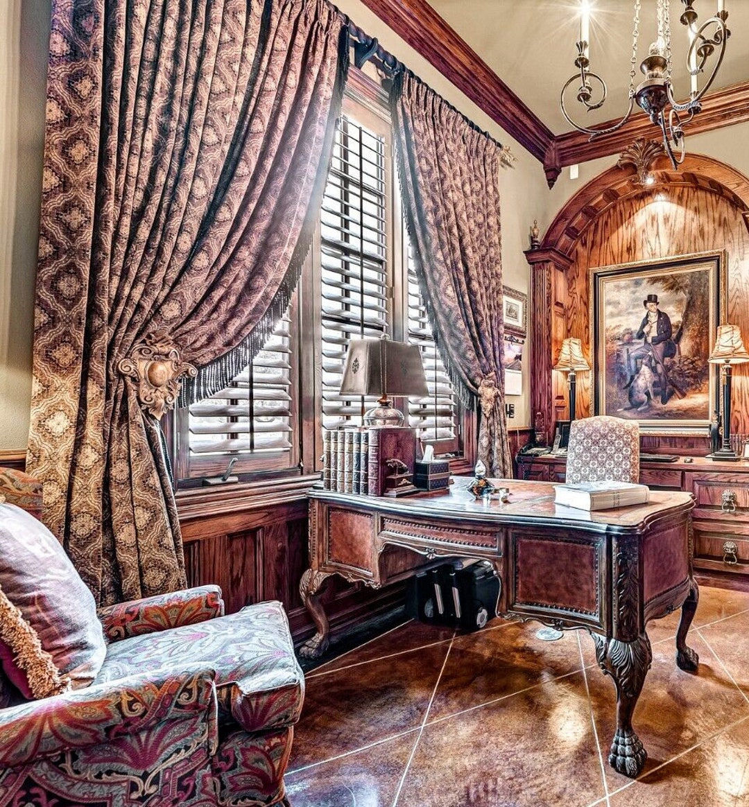 Pair Luxury Accent Drapery Panels Black Gold Jacquard Crest for Window ...